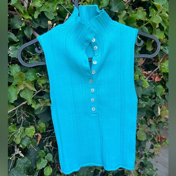 Zara | Tops | Zara Ribbed Turquoise Blue Button Up Tank Top 35949402 ...